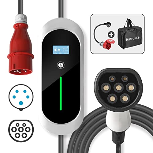 Keruida Typ 2 Ladekabel 16A 11kW (RCD Typ B, DC 6mA und AC 30mA) EV Ladegerät für Elektroautos ...