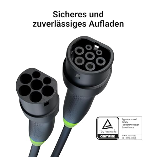 Green Cell GC Snap Typ 2 Ladekabel 22kW 5m 32A für EV Elektroautos Typ 2 auf Typ 2 3-Phasig TÜV ...