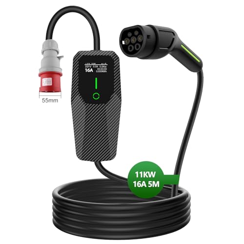 AWESAFE Typ 2 EV Ladegerät, 11kW, 6/8/10/13/16A, 5 Meter, 3-Phasig, CEE-Stecker, Tragbares EV ...