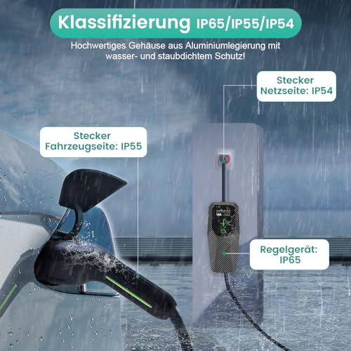 AWESAFE Typ 2 EV Ladegerät, 11kW, 6/8/10/13/16A, 5 Meter, 3-Phasig, CEE-Stecker, Tragbares EV ...