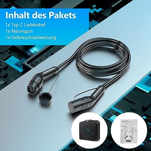 Actask Typ 2 Ladekabel für Elektroautos - 22kW, 5M, 32A, 3 Phasen, IP54 - Mode 3 Ladekabel Typ 2 ...