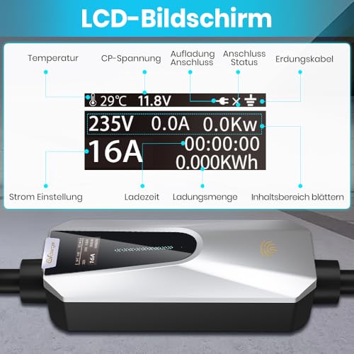 AWESAFE Typ 2 EV Ladestation 6-16A 11KW 3 Phase mit CEE Stecker 6M Ladekabel Einstellbarer ...